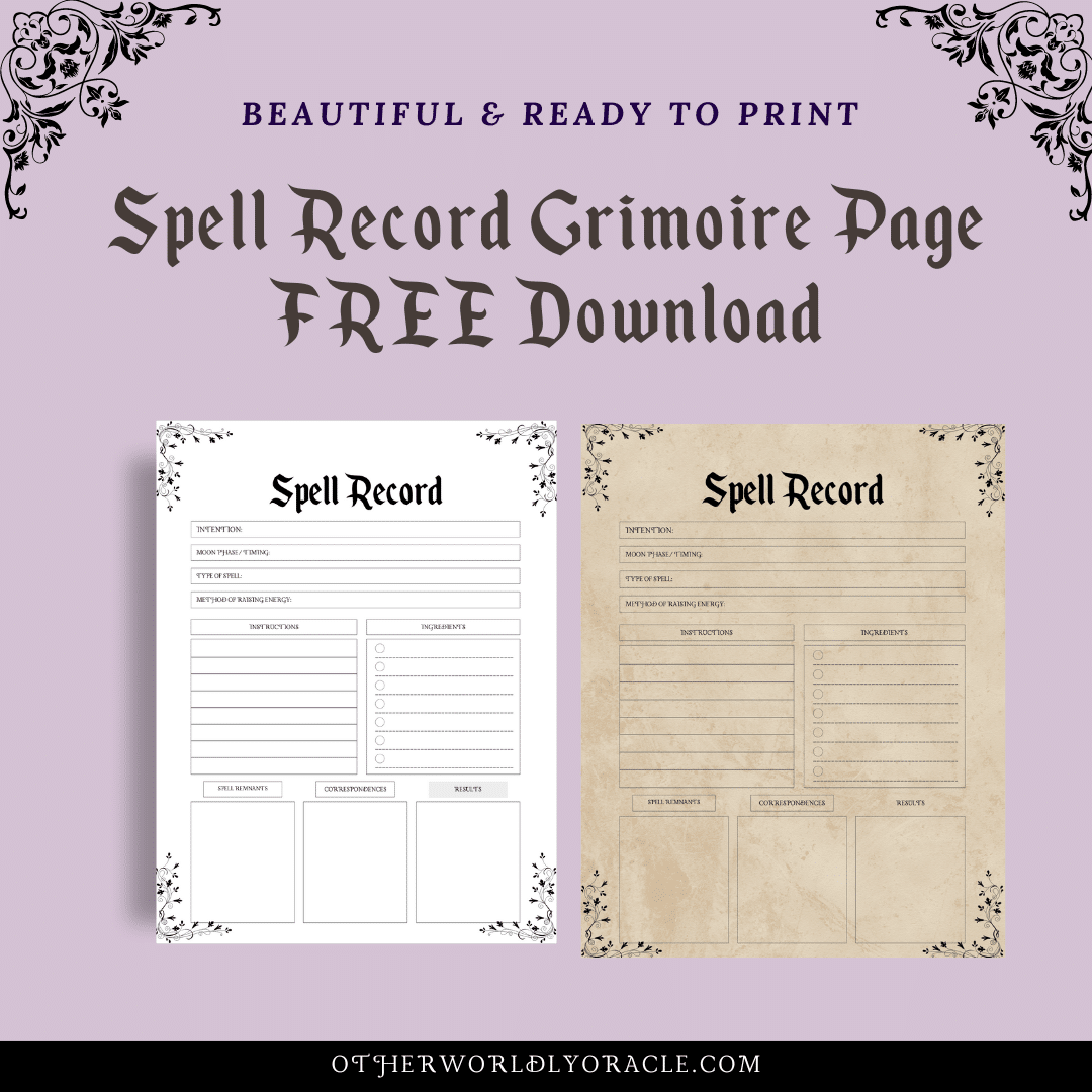 Spell Record Grimoire Page (1): FREE DOWNLOADABLE PDF